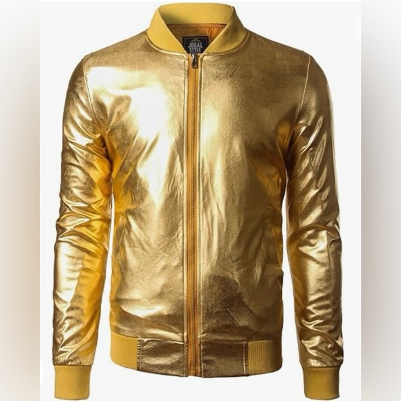 Jogal Style | Jackets & Coats | Jogal Mens Metallic Silver Jacket Gold ...